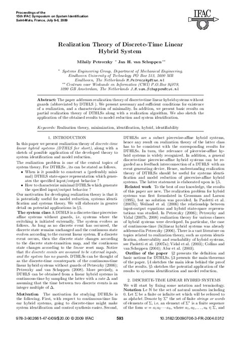 Pdf Realization Theory Of Discrete Time Linear Hybrid System