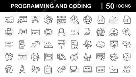 Programming Coding Set Of Web Icons In Line Style Software Development
