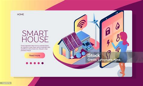 웹 페이지 디자인 템플릿입니다 등각 투영 평면 집합입니다 스마트 하우스 개념입니다 스마트 홈 모바일 응용 프로그램을 웹 페이지 그림 배너 에코 친화적인 집과 자동차입니다