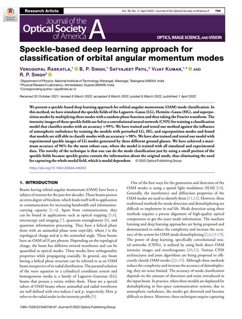 Speckle Based Deep Learning Approach For Classification Of Orbital