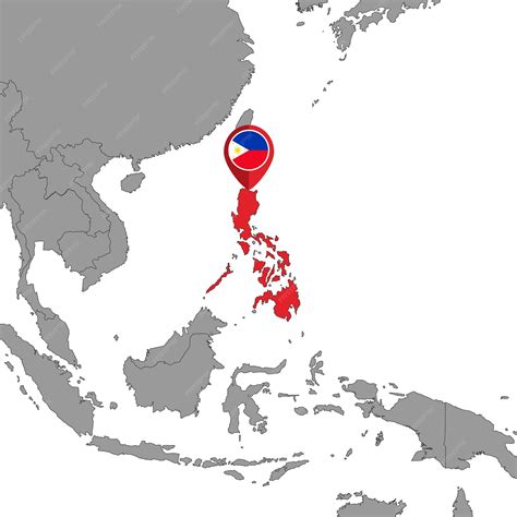 세계 지도 벡터 일러스트 레이 션에 필리핀 국기와 핀 지도 프리미엄 벡터