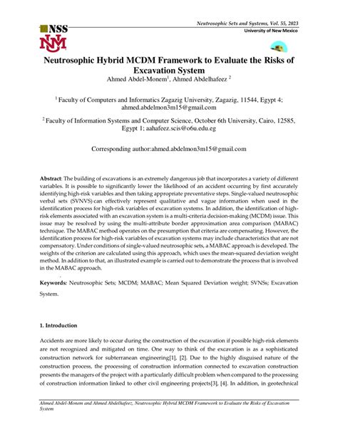 Pdf Neutrosophic Hybrid Mcdm Framework To Evaluate The Risks Of Excavation System