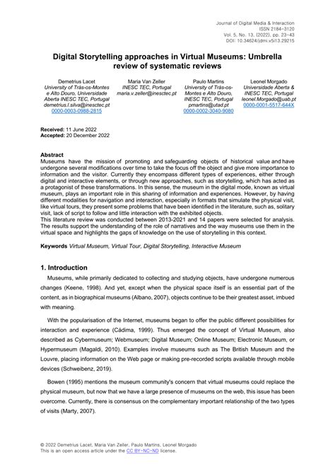 Pdf Digital Storytelling Approaches In Virtual Museums Umbrella Review Of Systematic Reviews