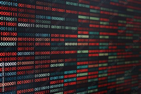 Computer Virus Infection Row Of Binary Codes Randomly Colored Red And