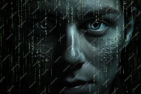 Premium Photo Green Binary Coding Letters On Human Face By Generative Ai