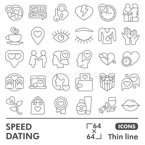 Speed Dating Line Icon Set Relationship Symbols Collection Or Sketches Couple On Date Thin