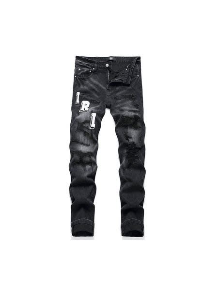 Джинсы Мужской черный Деним размер 46 свободный Пряжка Средняя Вышивка