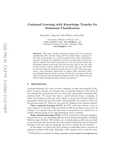 Pdf Continual Learning With Knowledge Transfer For Sentiment