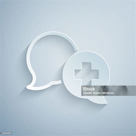 종이 회색 배경에 격리 된 의사 아이콘과의 대화를 잘라 의사와 환자 대화 의료 의료 서비스에 대한 컨설팅 종이 아트 스타일 벡터 건강관리와 의술에 대한 스톡 벡터 아트 및