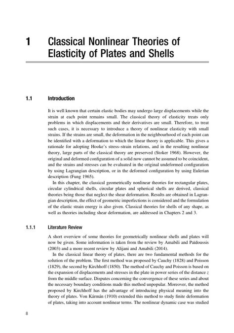 Classical Nonlinear Theories Of Elasticity Of Plates And Shells Chapter Nonlinear