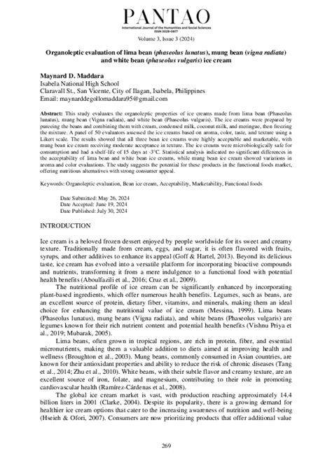 Pdf Organoleptic Evaluation Of Lima Bean Phaseolus Lunatus Mung Bean Vigna Radiata And