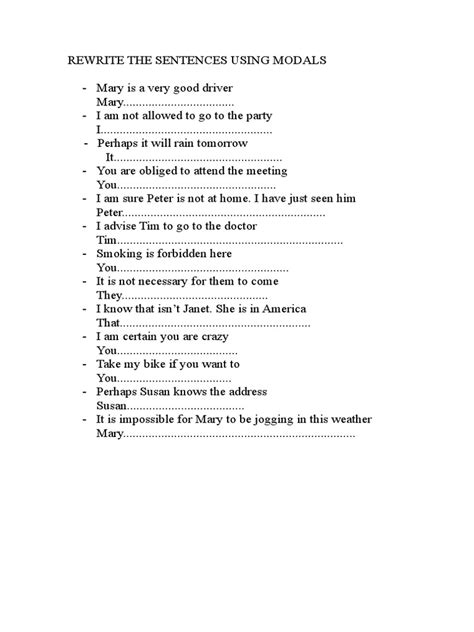 Rewrite The Sentences Using Modals Pdf
