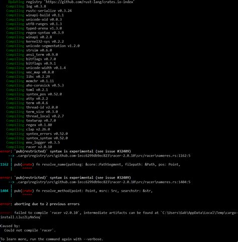 Rust Cant Install Racer Pubrestricted Syntax Is Experimental See Issue 32409 Stack