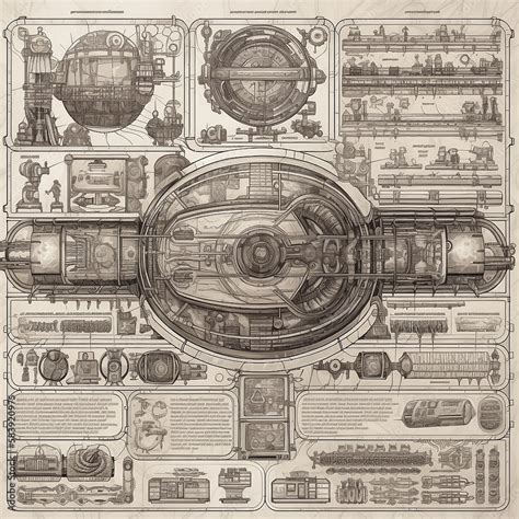 Vintage Technical Drawing On Old Paper Abstract Drafting Background