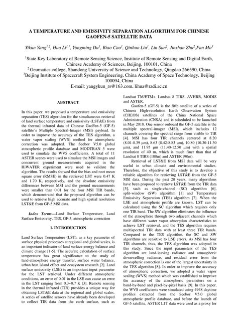 pdf a temperature and emissivity separation algortihm for chinese