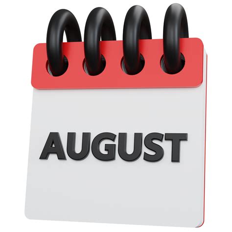 3d Rendering Red Calendar August Isolated 9592983 Png