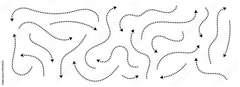 Black Dotted Thin Arrows Set Wavy And Curved Dashed Arrow Collection