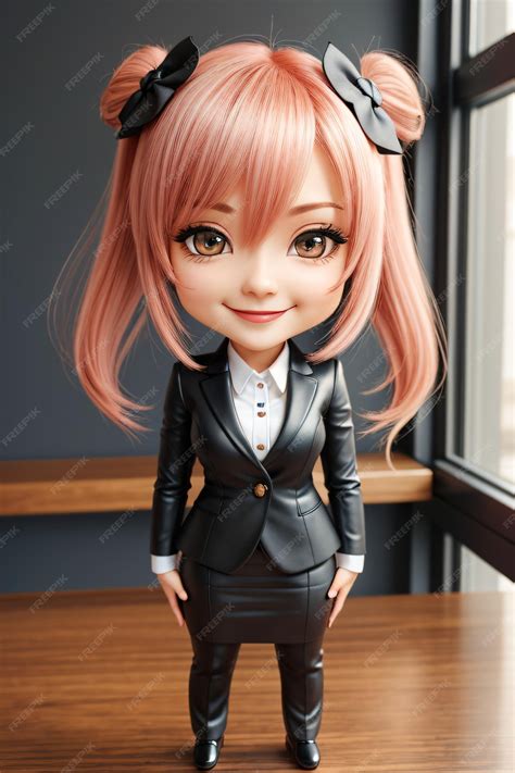 Premium Ai Image 3d Chibi A Doll Of A Woman In A Suit And Bow Tie On