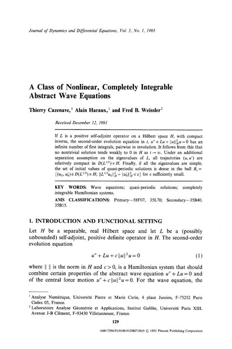 Pdf A Class Of Nonlinear Completely Integrable Abstract Wave Equations
