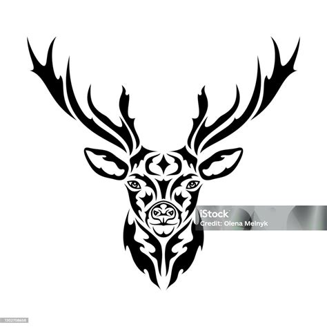 손으로 그린 추상적인 사슴의 초상화 문신 로고 벽 장식 티셔츠 프린트 디자인 또는 아웃웨어를 위한 벡터 양식에 일치시키는 일러스트레이션 이 그림은 직물이나 캔버스에 만드는