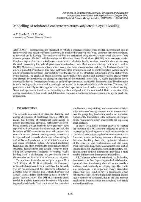 Pdf Modelling Of Reinforced Concrete Structures Subjected To Cyclic Loading