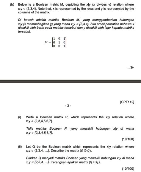 Below Boolean Matrix M Depicting The Xly X Divides Relation Where 234 Note That Is Represented