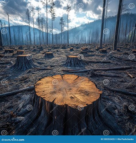 Deforested Area With Stumps And Discarded Trees Royalty Free Stock