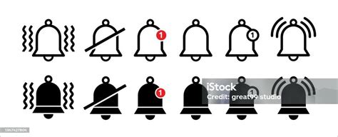 알림 벨 벡터 아이콘 세트입니다 미리 알림 아이콘 컬렉션입니다 알람 기호 그림입니다 울리는 종 알람 시계 및 스마트 폰 응용 프로그램 경고 기호 새 메시지 통보 기호입니다