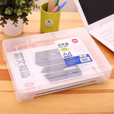 得力（deli） A4透明文件盒 塑料档案盒 资料盒 收纳盒 透明色办公用品78930厚款a4透明pp文件盒透明
