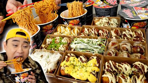 크리미한 타코야끼 60알 화끈 불닭볶음면 7컵 오지는 조합 뚝딱 Youtube