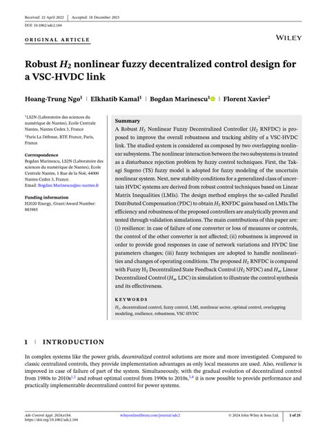 robust h2 {h} 2 nonlinear fuzzy decentralized control design for a