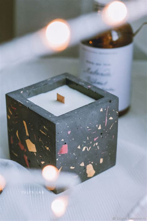 Соевая свеча в бетоне Терраццо Autumn с древесным фитилем купить в интернет магазине Ярмарка