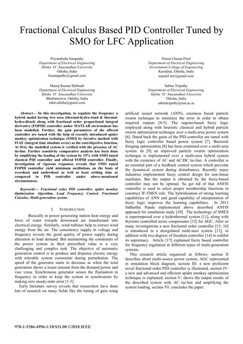 Pdf Fractional Calculus Based Pid Controller Tuned By Smo For Lfc Application