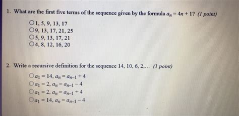 solved 1 what are the first five terms of the sequence