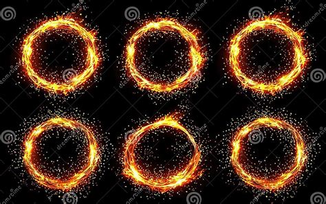 circular fire animations with sparks on a black background creating an