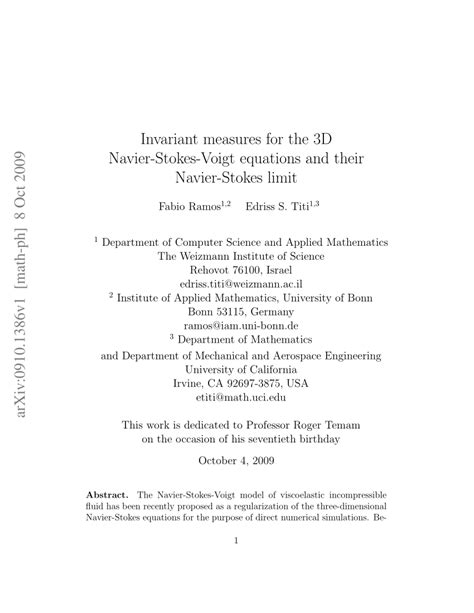 Pdf Invariant Measures For The 3d Navier Stokes Voigt Equations And Their Navier Stokes Limit