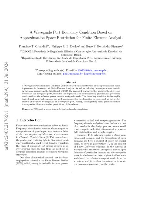 Pdf A Waveguide Port Boundary Condition Based On Approximation Space Restriction For Finite