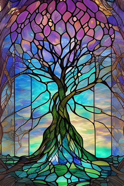 Stained Glass Tree In 2023 Glass Window Art Stained Glass Watercolor
