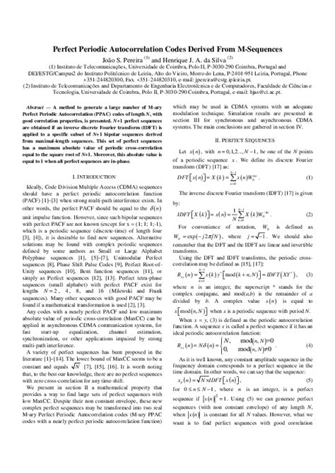 Pdf M Sequences For Perfect Autocorrelation Codes