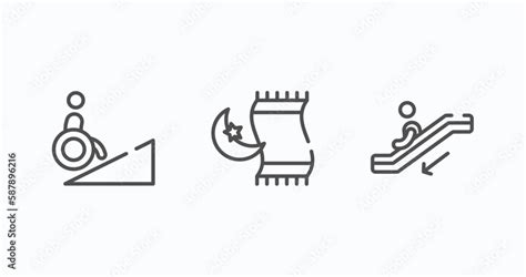 Vecteur Stock Set Of 3 Thin Line Icons In Signs Concept Outline Icons Including Ramp Thin Line