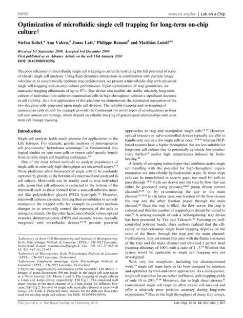 Optimization Of Microfluidic Single Cell Trapping For Long Term On Chip