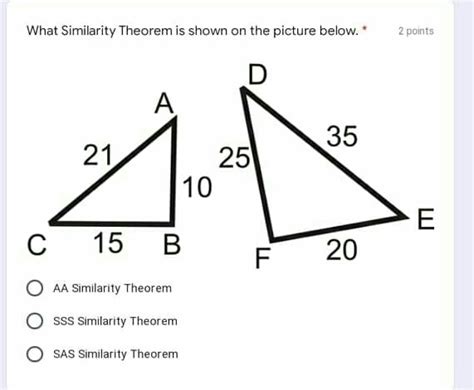 Solved What Similarity Theorem Is Shown On The Picture Below 2 Points Aa Similarity Theorem