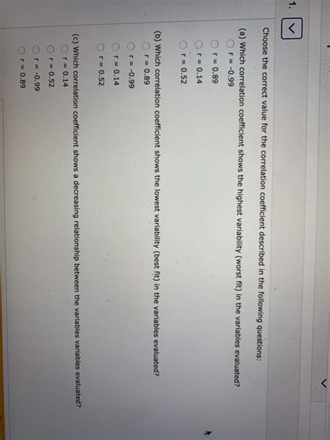Solved Choose The Correct Value For The Correlation Chegg
