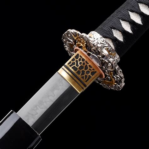 Black Katana T10 Folded Clay Tempered Katana With Real Hamon In Black
