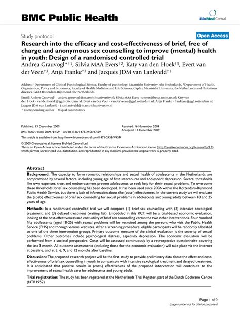 PDF Research Into The Efficacy And Cost Effectiveness Of Brief Free Of Charge And Anonymous