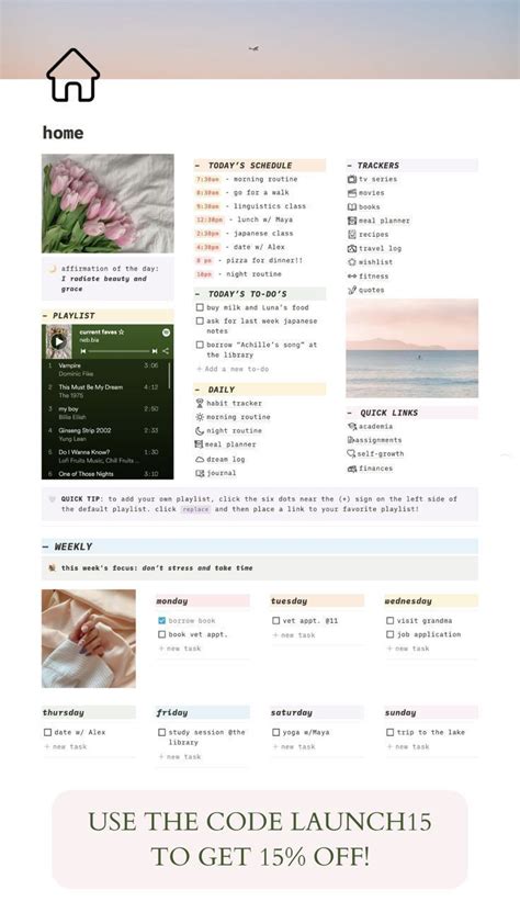 Aesthetic Notion Template Cute Dashboard Notion Pastel Notion Planner