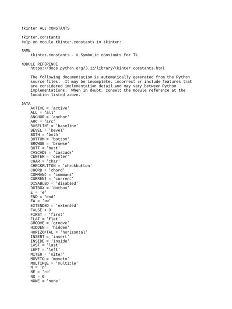 Python Tkinter Constants Pdf