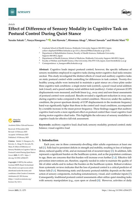 Pdf Effect Of Difference Of Sensory Modality In Cognitive Task On Postural Control During