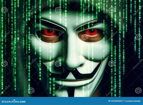 Hacker Ransomware Portrait Face With Mask And Hoodie Stock Illustration