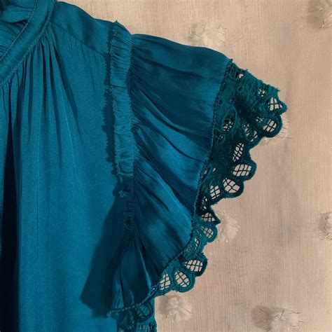 Anthro Current Air Silky Teal Flutter Sleeve Blouse T Gem